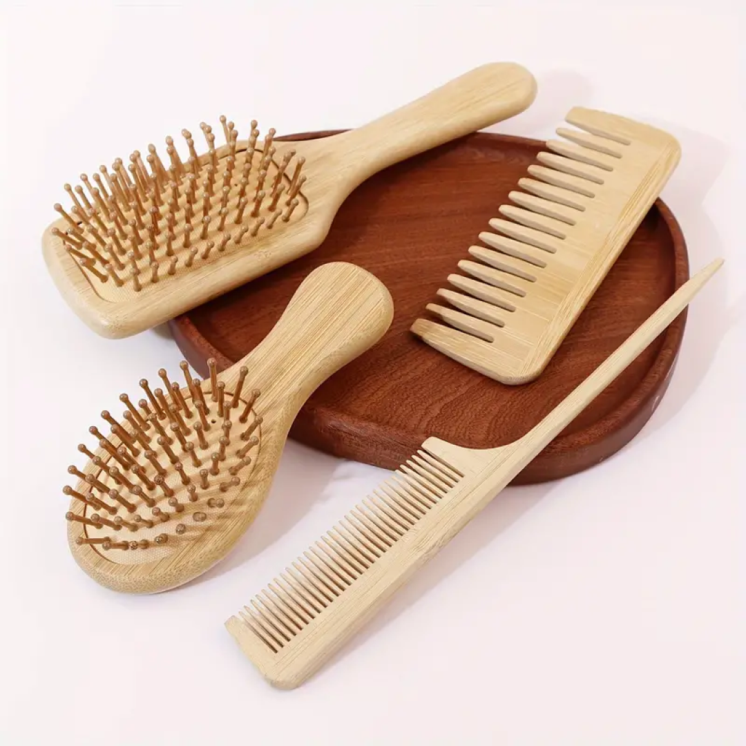Wooden Hair Comb Set | Paddle & Air Cushion Combs – Sunrise Living ...